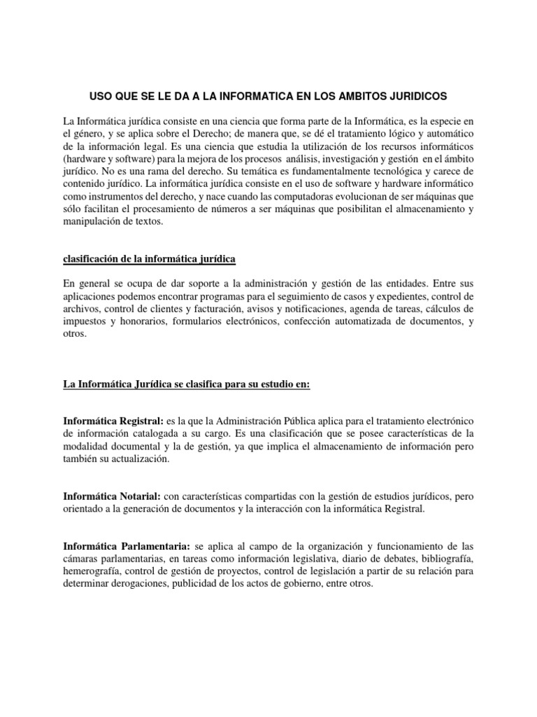Informática Jurídica: Aplicaciones y Clasificación | PDF | Informática ...