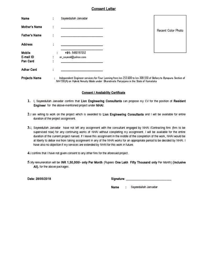 Consent Letter Karnataka1 | PDF | Official Documents | Government