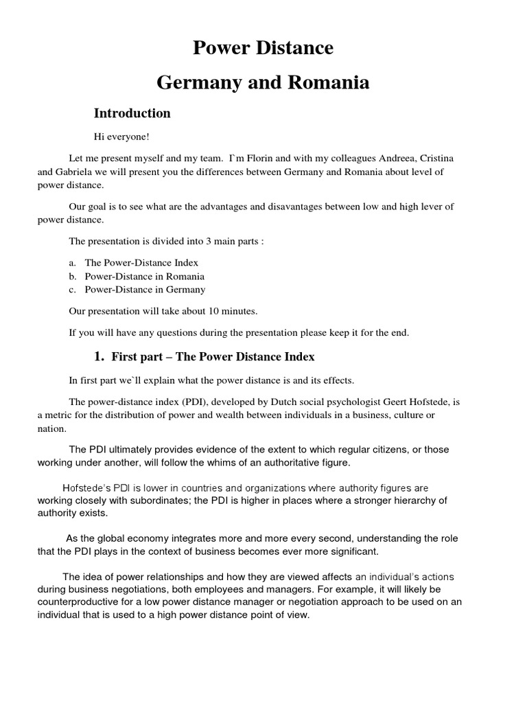 Power Distance: Germany vs. Romania | PDF | Leadership | Behavioural ...