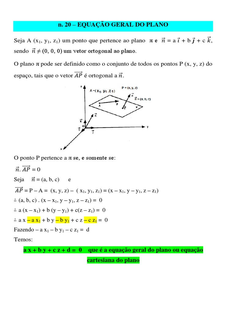 Equação Geral do Plano no Espaço | PDF | Equações | Vetor euclidiano