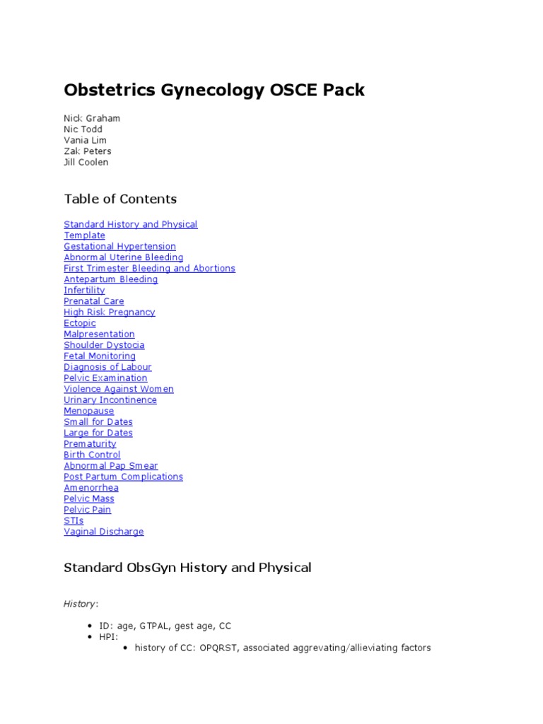 ObsGyn OSCE Notes PDF | PDF