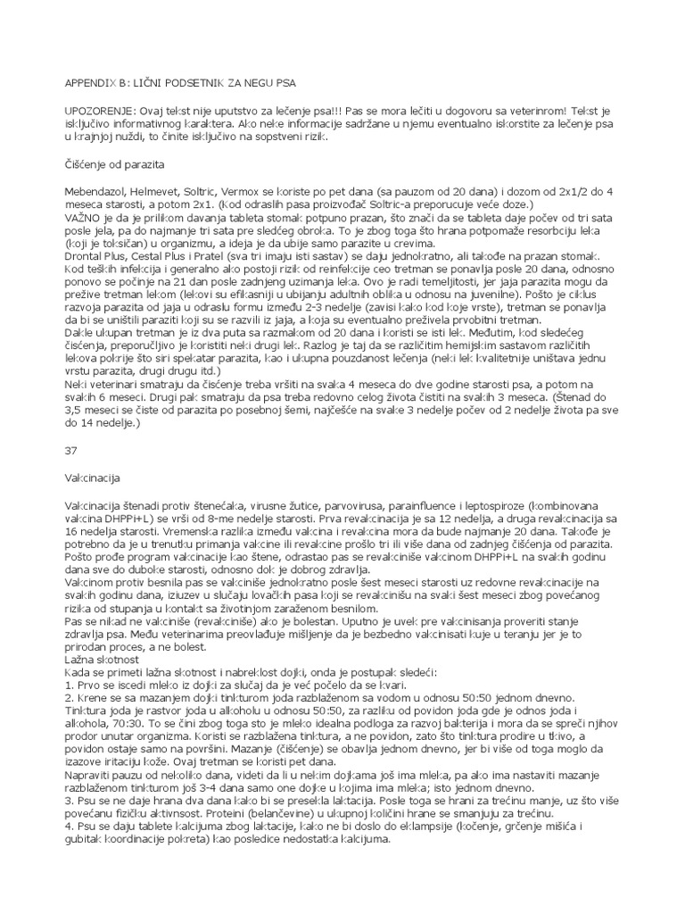 Podsetnik Za Negu I Lecenje Psa | PDF