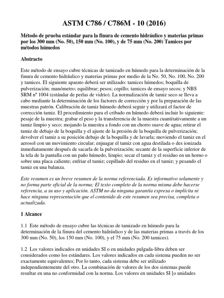 Normas Astm | PDF | Cemento | Sistema Internacional de Unidades