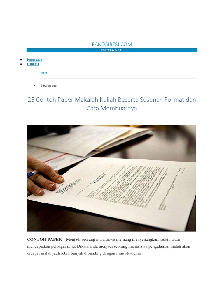 25 Contoh Paper Makalah Kuliah Beserta Susunan Format Dan Cara ...