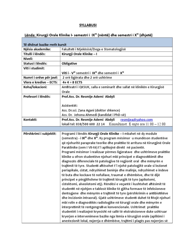 Syllabusi Kirurgji Orale Klinike | PDF