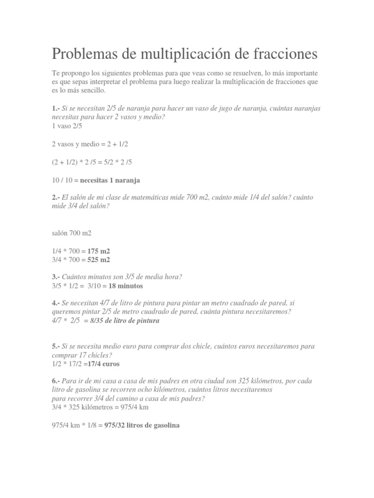 Problemas de Multiplicación de Fracciones | PDF