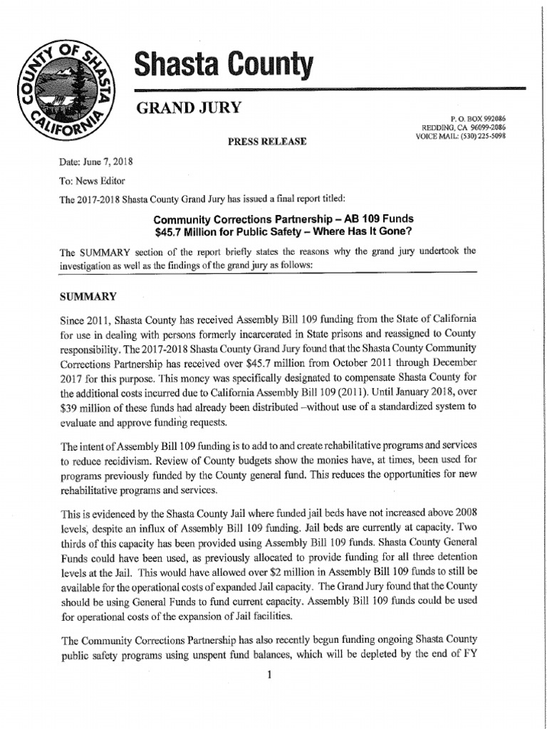 Shasta County Grand Jury Report | PDF | Probation | Recidivism