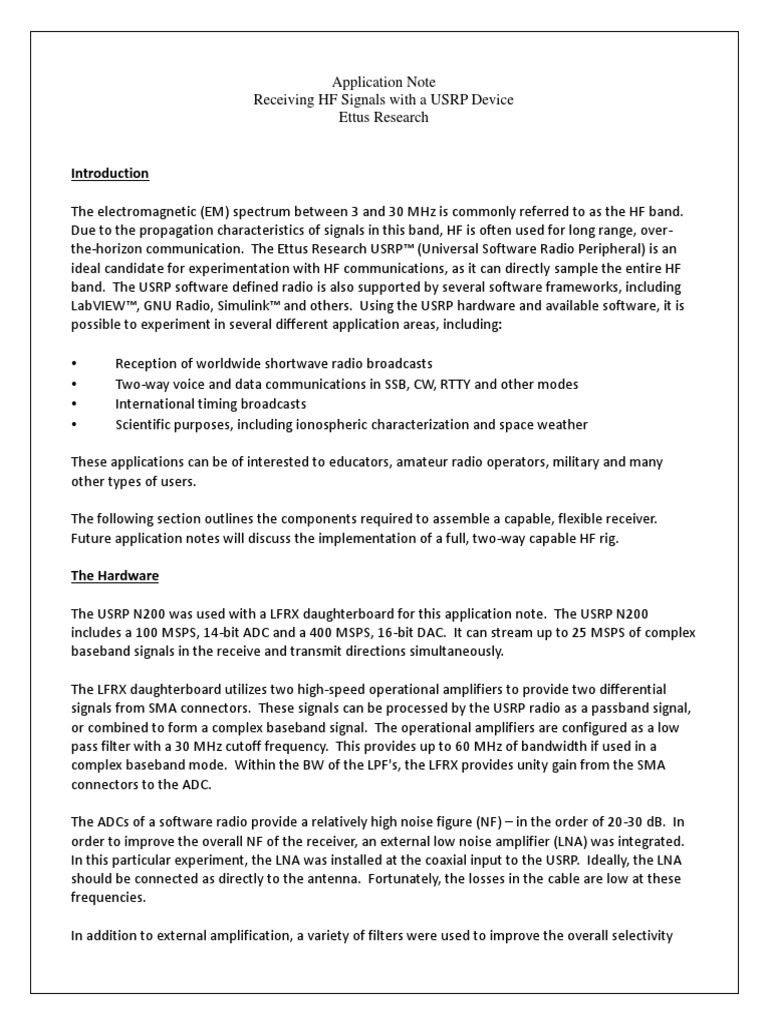 Application Note Receiving HF Signals With A USRP Device Ettus Research ...