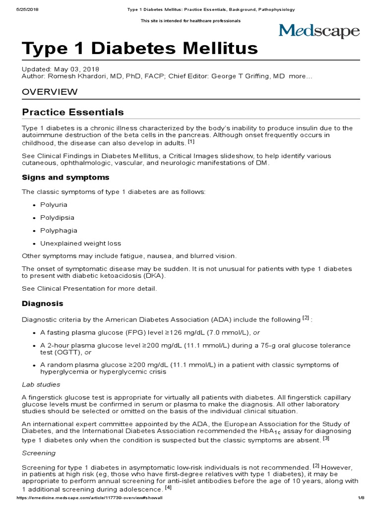 Type 1 Diabetes: Overview and Pathophysiology | PDF | Diabetes Mellitus ...