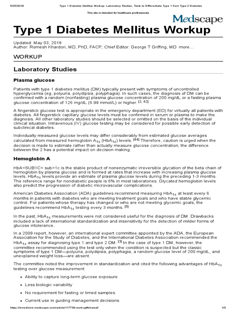 Type 1 Diabetes Mellitus Workup - Laboratory Studies, Tests To ...