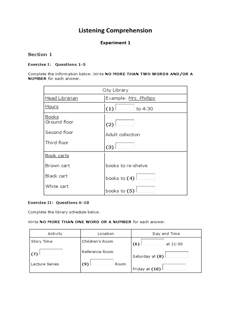 Listening Comprehension | PDF | Leisure