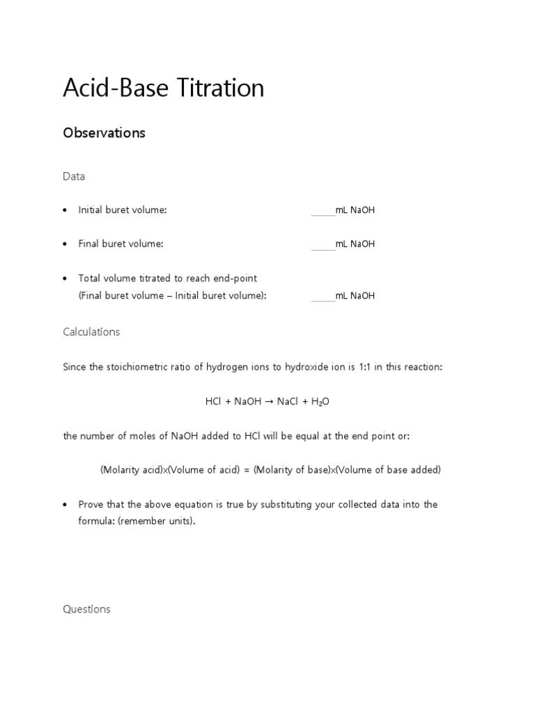 Acid-Base Titration: Observations | PDF | Ph | Acid