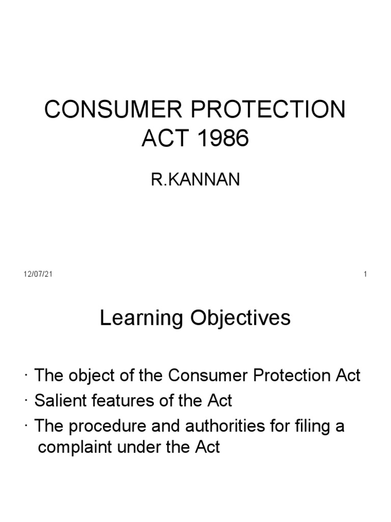 Consumer Protection Act 1986 | PDF | Fineness | Consumer Protection