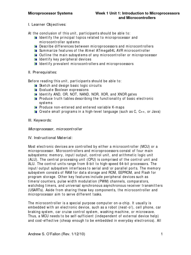 Microprocessor Systems Week 1 Unit 1 Introduction To Microprocessors And Microcontrollers I