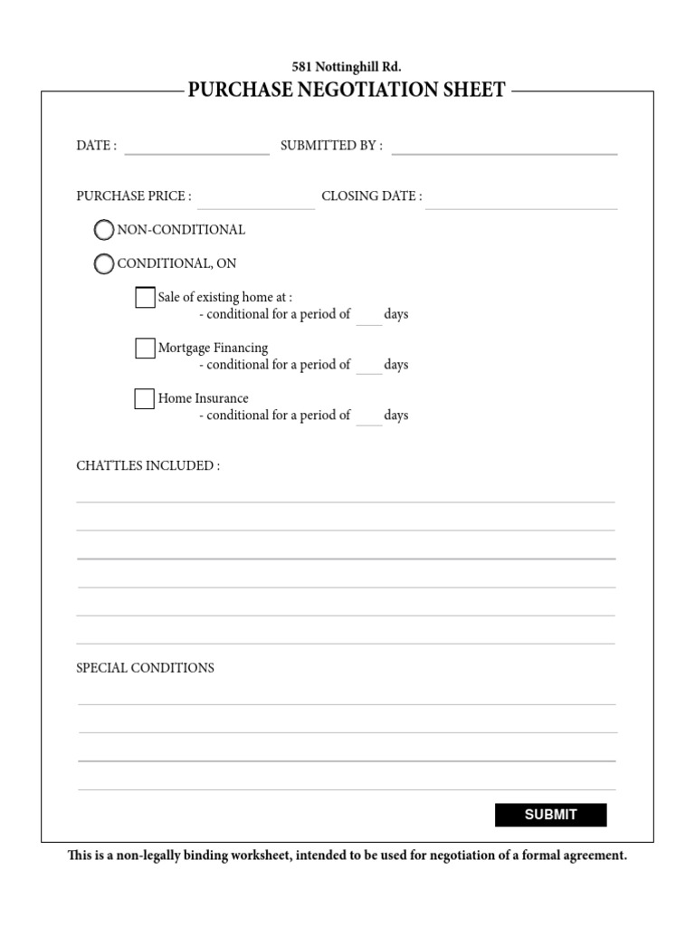 Purchase Negotiation Sheet: 581 Nottinghill RD | PDF