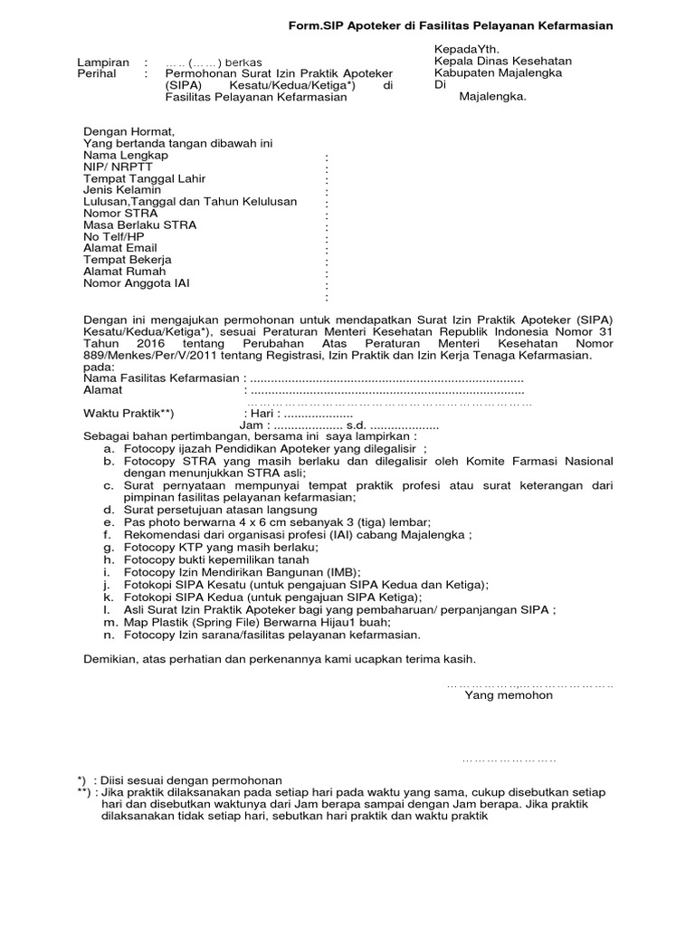 Form SIP Apoteker | PDF