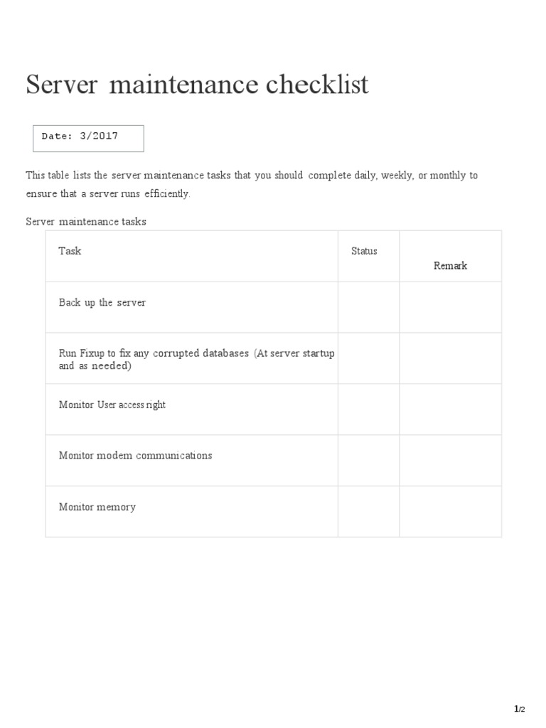 Server Maintenance Checklist | PDF | Server (Computing) | Computer Data