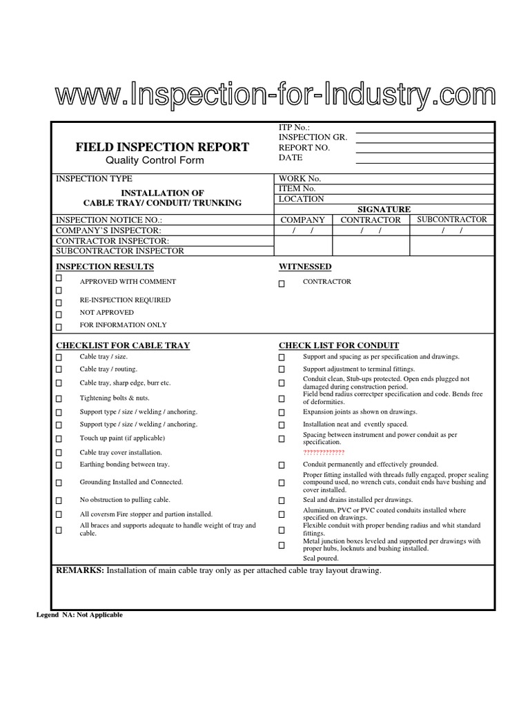 Cable Tray Inspection List | PDF | Wire | Electrical Components