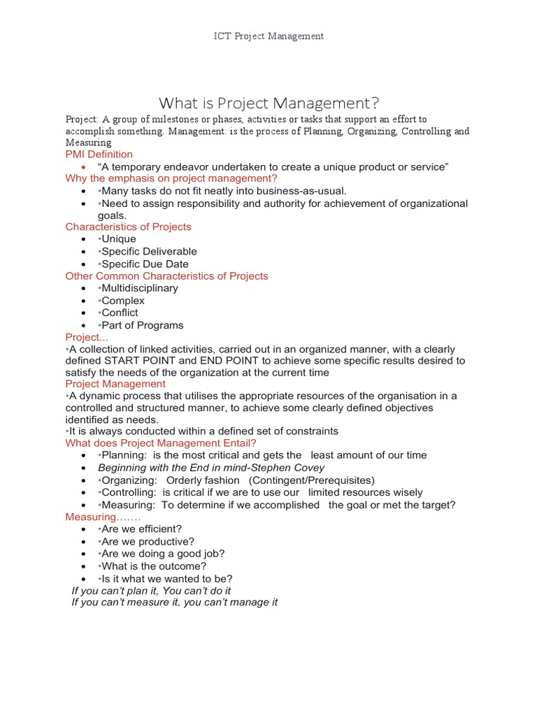 ICT Project Management | PDF | Project Management | Goal