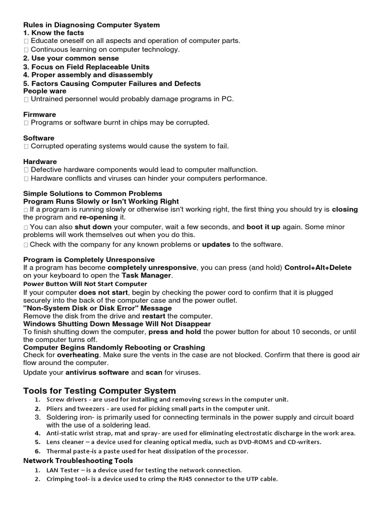 Rules in Diagnosing Computer System | PDF | Electrical Connector ...