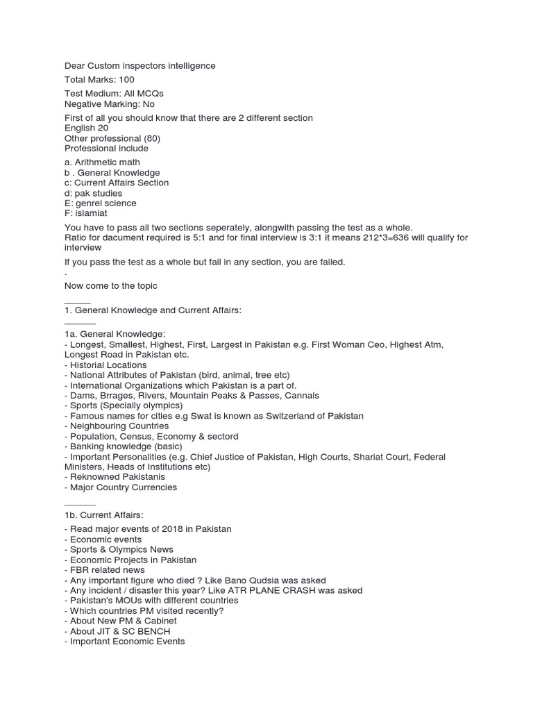Custom Inspectors Intelligence | PDF | Pakistan