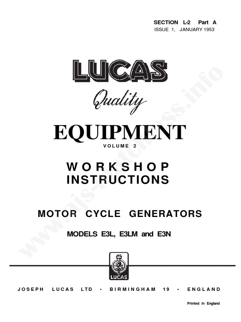 Lucas E3L Dynamo Workshop Manual | PDF | Screw | Electric Generator
