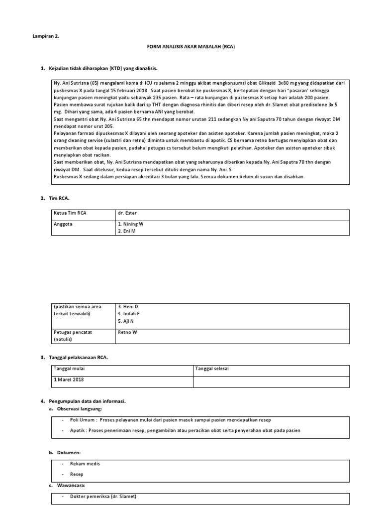 Contoh Form Analisis Rca Modifikasi Jci Dinkes | PDF