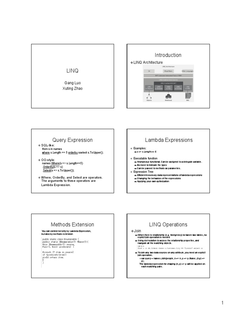 LINQ Architecture: SQL-like | Download Free PDF | Language Integrated Query | Anonymous Function