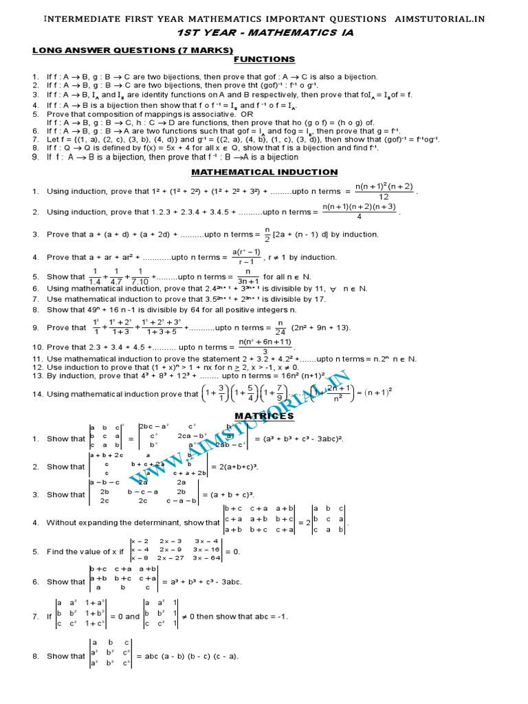Intermediate First Year Mathematics Important Questions | PDF | Sine ...