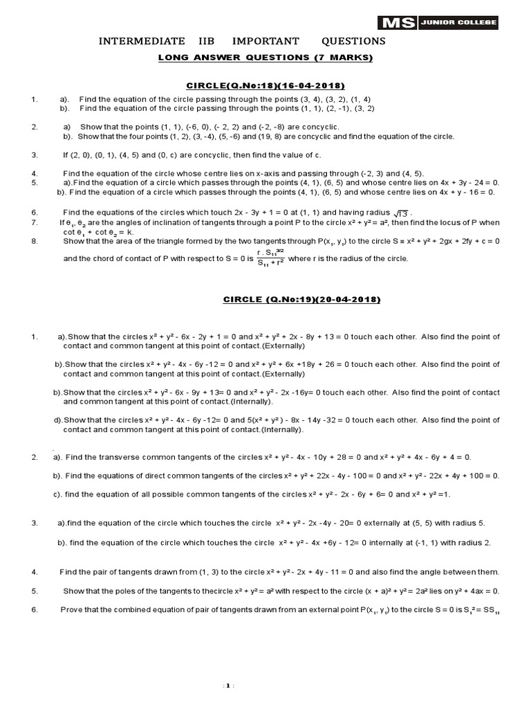 Mathematics 2B Important List | PDF | Ellipse | Circle