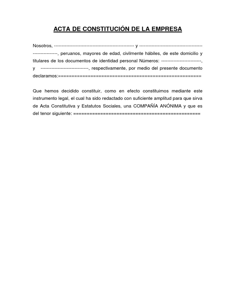 Acta de Constitución de La Empresa | PDF | Sociedad de responsabilidad limitada | Junta Directiva