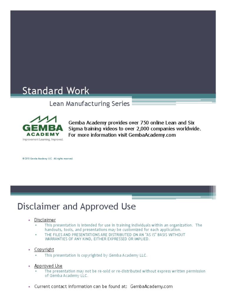 Standard Work.pdf | Lean Manufacturing | Standardization
