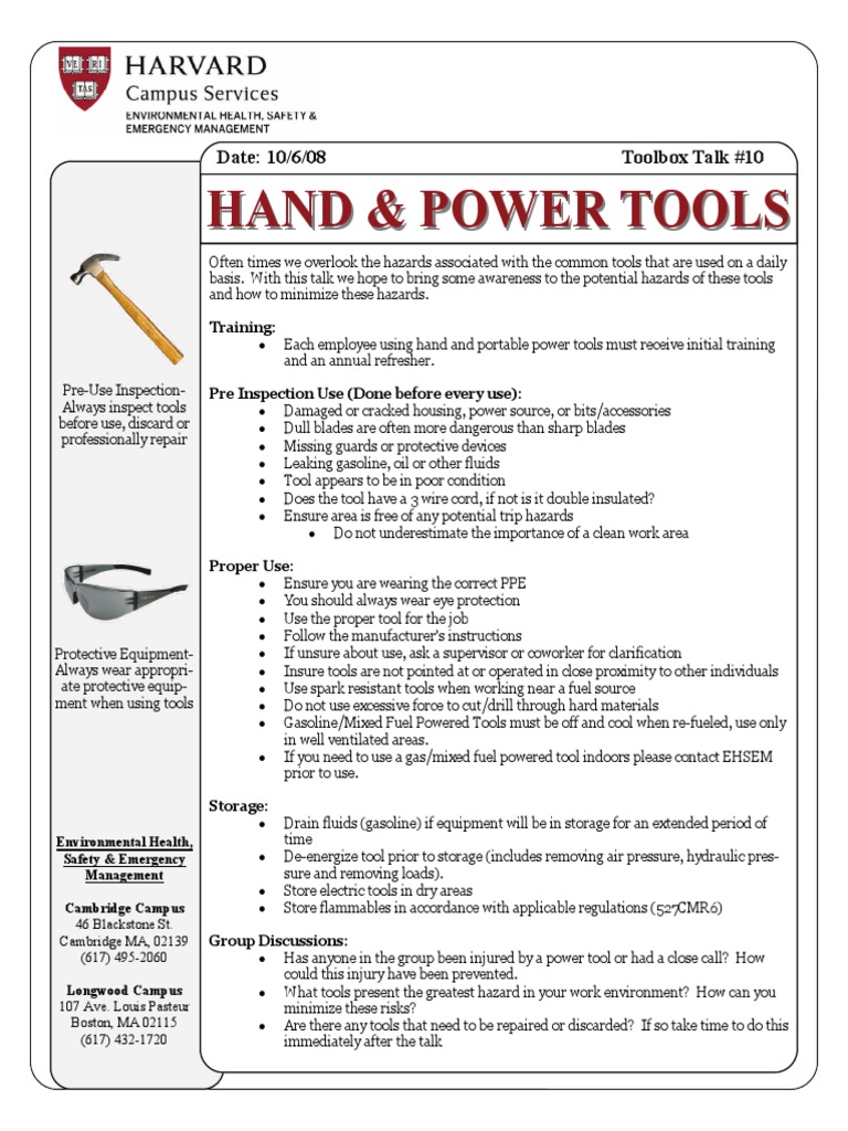 Toolbox Talks Hand and Portable Power Tools English | PDF | Personal ...