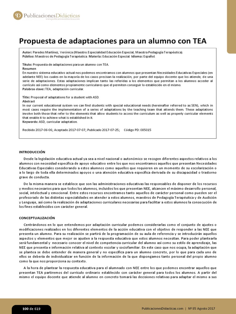 Adaptaciones para TEA | PDF | Plan de estudios | Aprendizaje