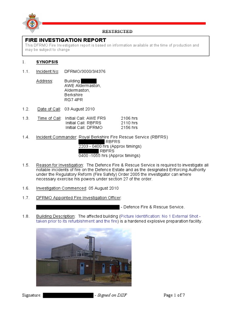 Fire Investigation Report: AWE Aldermaston | PDF | Electrostatic ...
