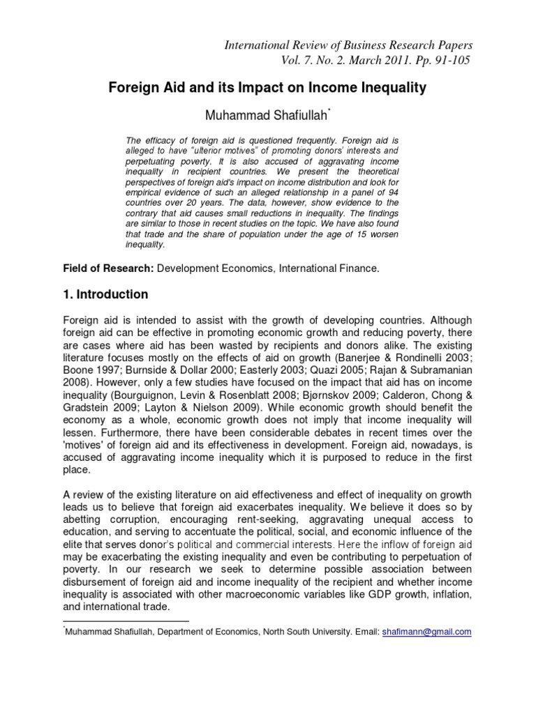 Foreign Aid and Its Impact On Income Inequality Muhammad Shafiullah | PDF | Economic Inequality ...