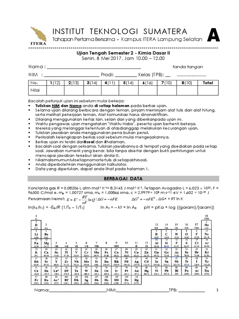 Soal UTS 2 Kimdas II 2016-17 A 170427 | PDF
