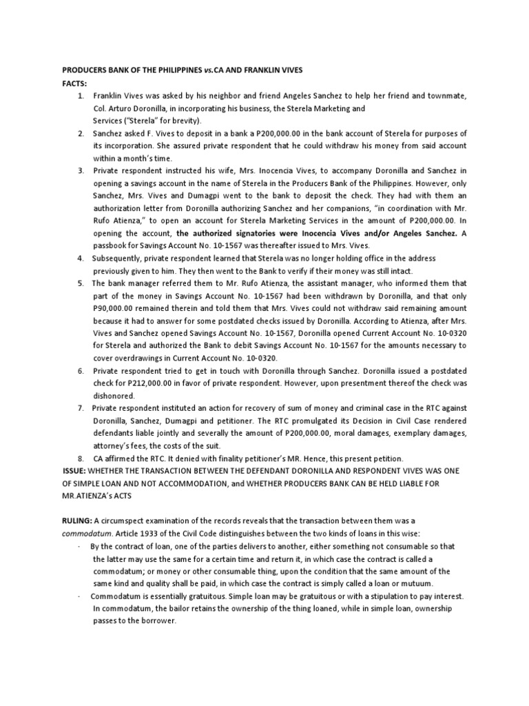 01 Producers Bank v. CA | PDF | Loans | Transaction Account
