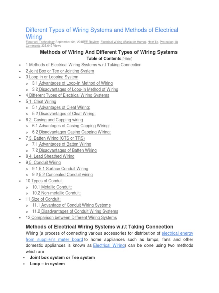 Different Types of Wiring Systems and Methods of Electrical Wiring ...