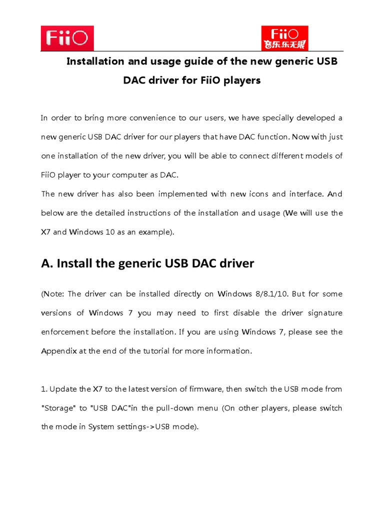 Installation and Usage Guide of The New Generic USB DAC Driver For FiiO Players | PDF ...