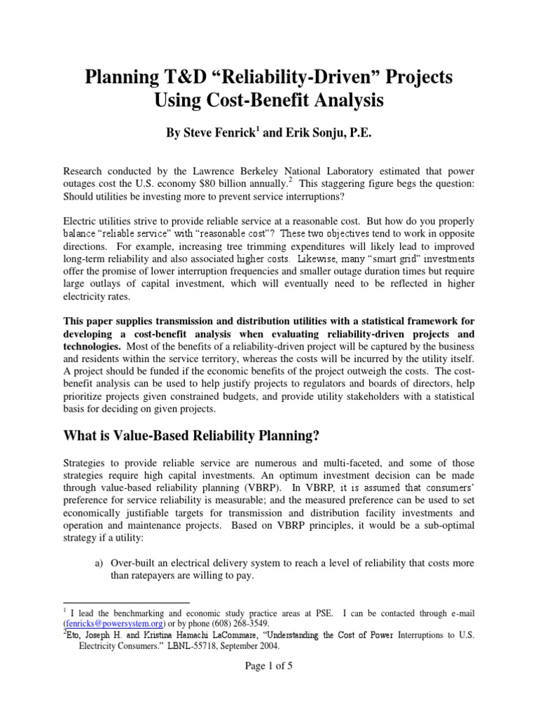 Reliability Planning Whitepaper | PDF | Cost–Benefit Analysis ...