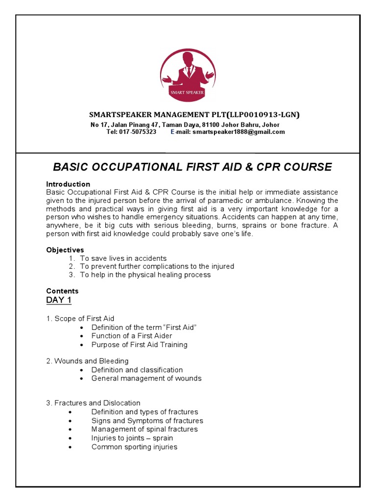 Basic Occupational First Aid & CPR Course: Smartspeaker Management PLT ...