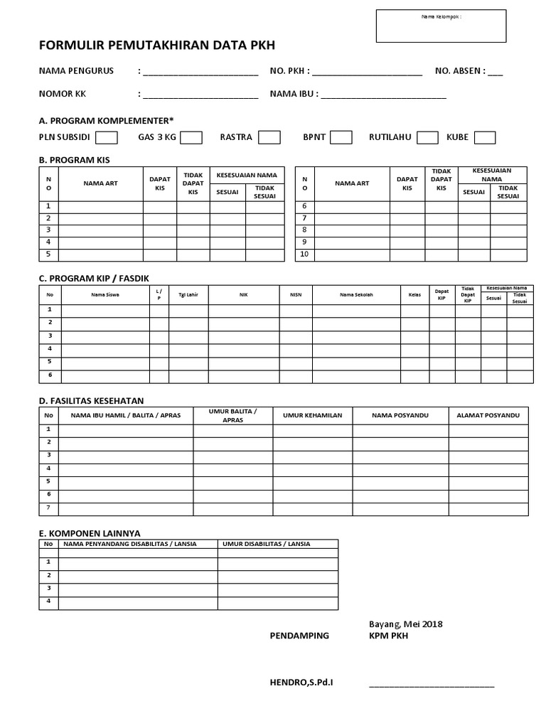 Formulir Pemutakhiran Data PKH | PDF