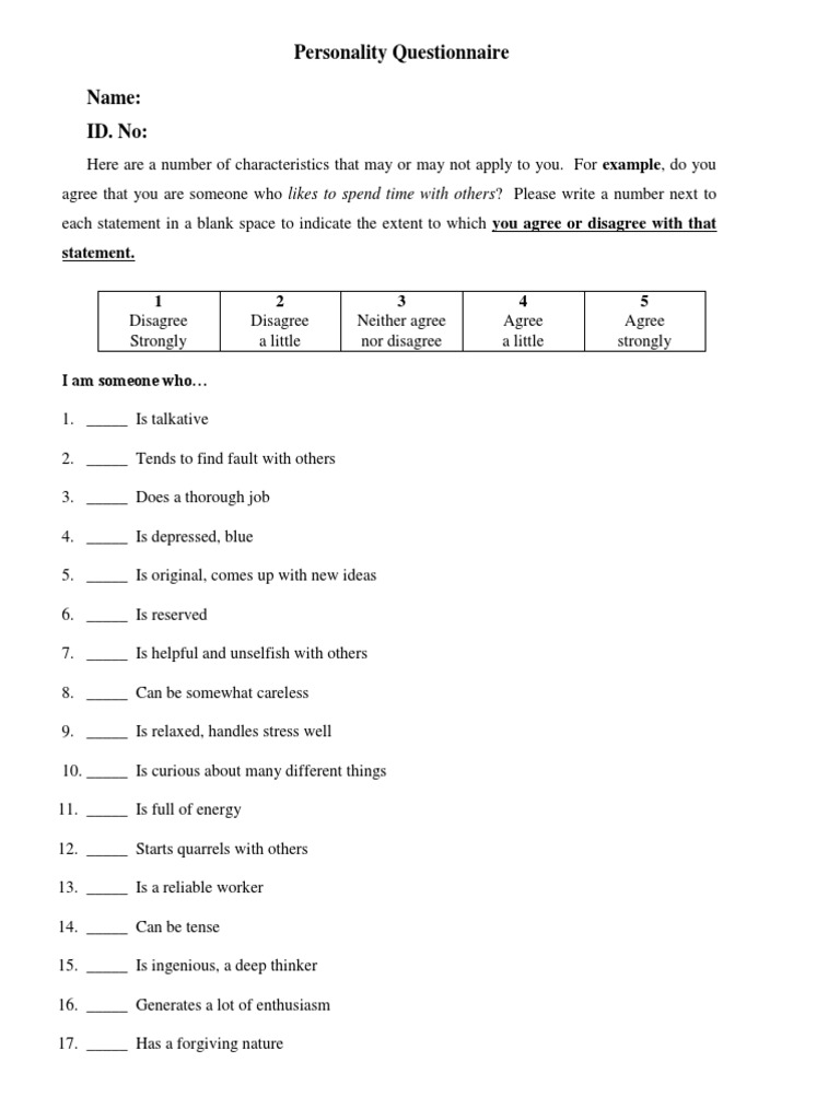 Personality Questionnaire Name: ID. No:: Statement | PDF