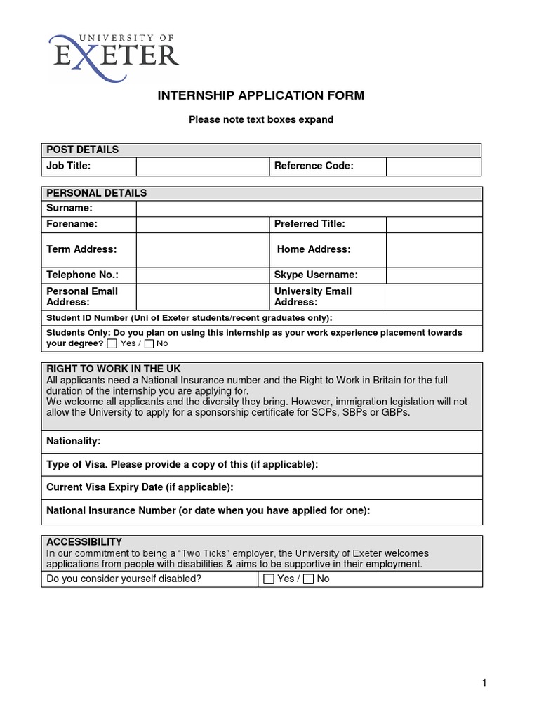 Internship Application Form | PDF | Internship | Job Hunting