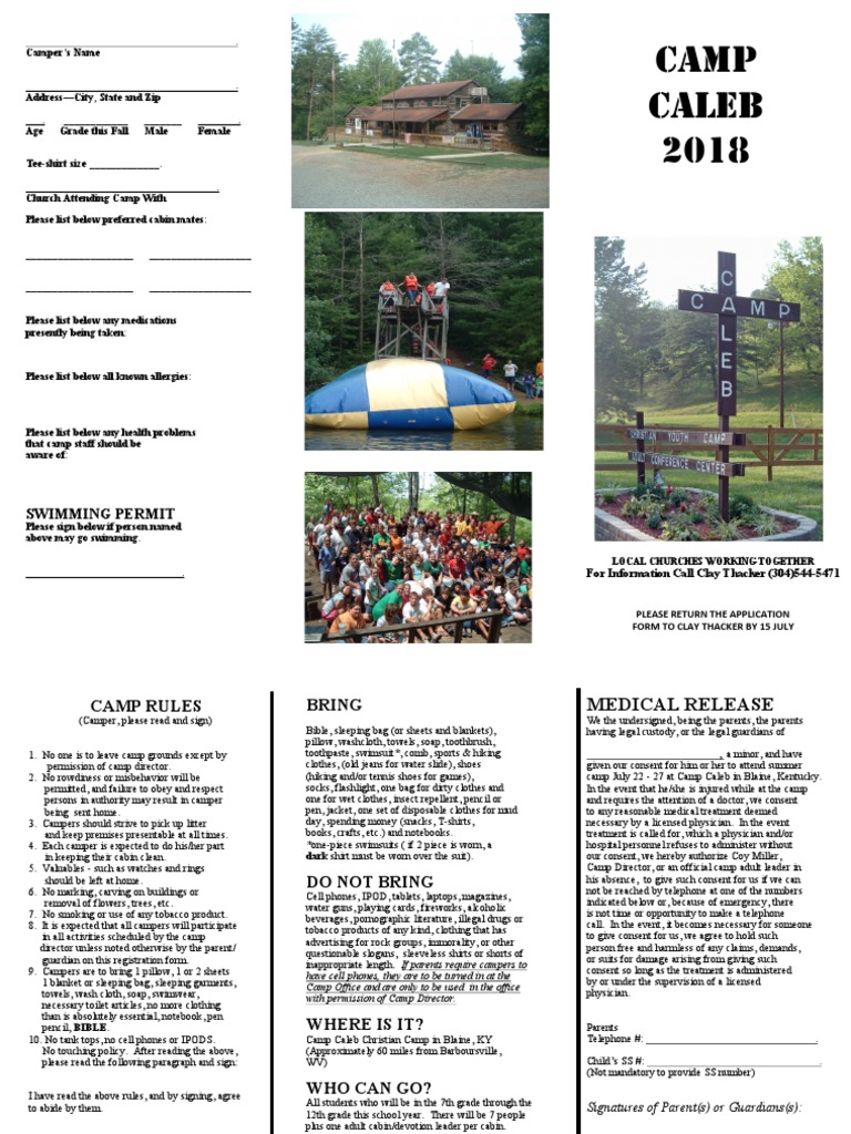 Camp Caleb Application | PDF | Clothing