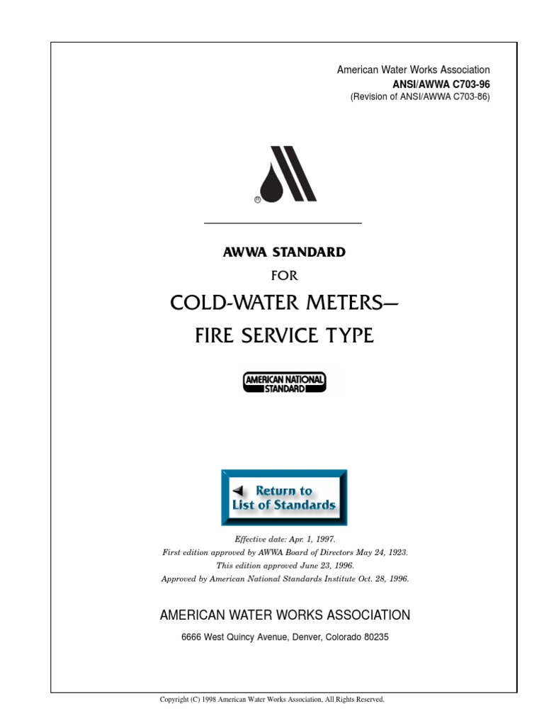 C703-96 (Cold Water Meters - Fire Service Type) | PDF | Valve | Flow ...