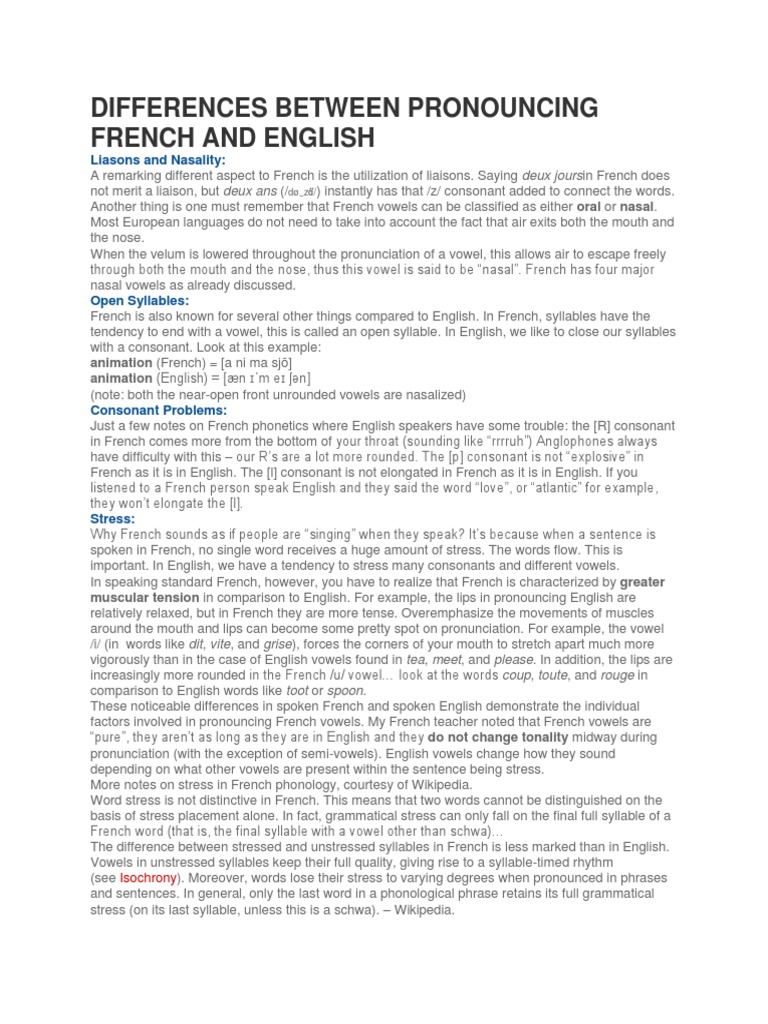 French vs. English Pronunciation | PDF | Stress (Linguistics) | Vowel