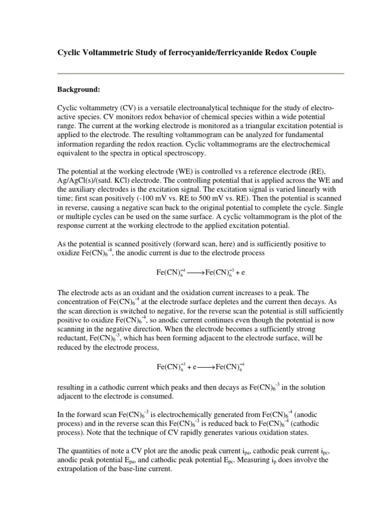 Cyclic Voltammetry of Ferrocyanide | PDF | Redox | Applied And ...