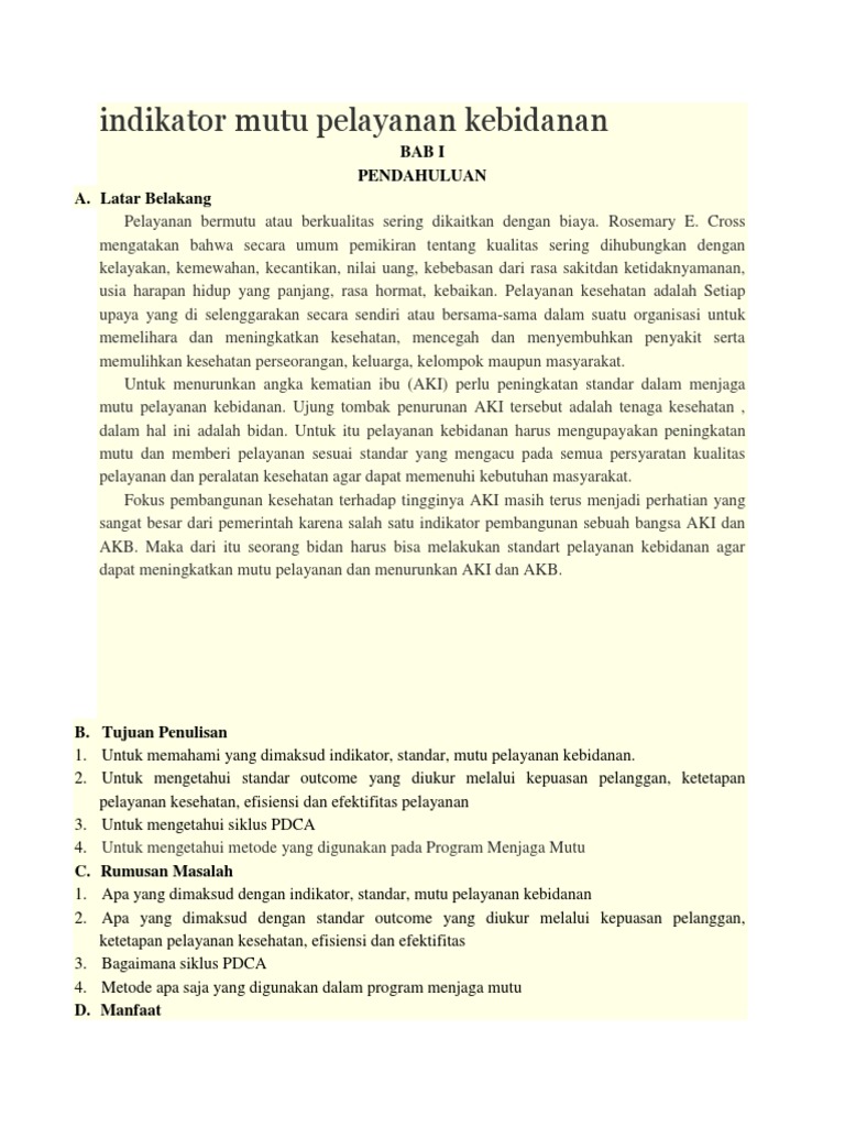 Indikator Mutu Pelayanan Kebidanan | PDF